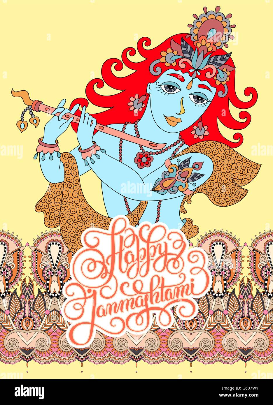 god lord Krishna with hand lettering inscription happy janmashtm Stock ...