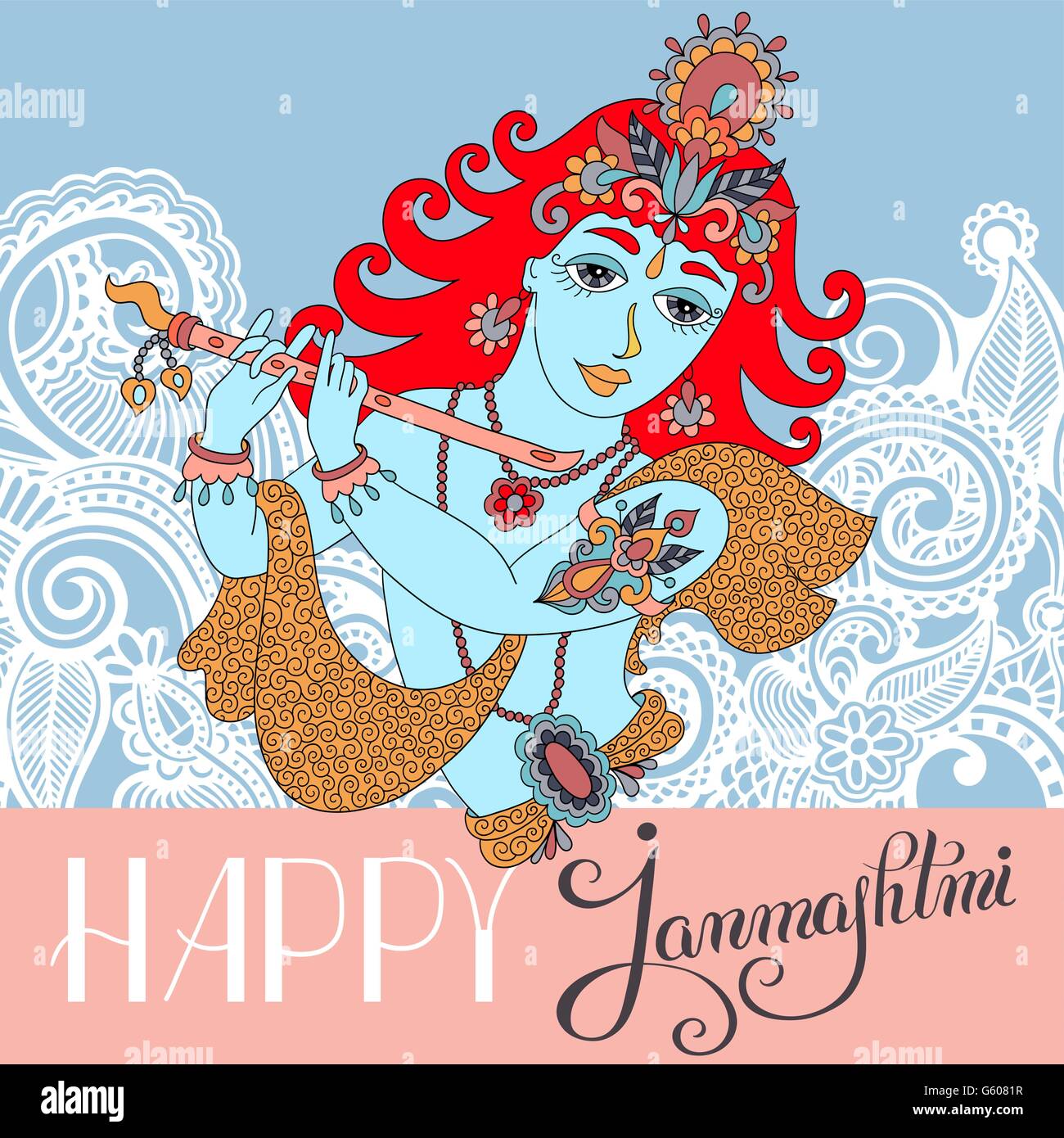 god lord Krishna with hand lettering inscription happy janmashtm Stock ...