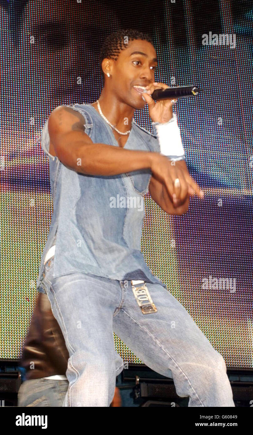 Blue's Simon Webbe performing on stage during the 95.8 Capital Radio ...