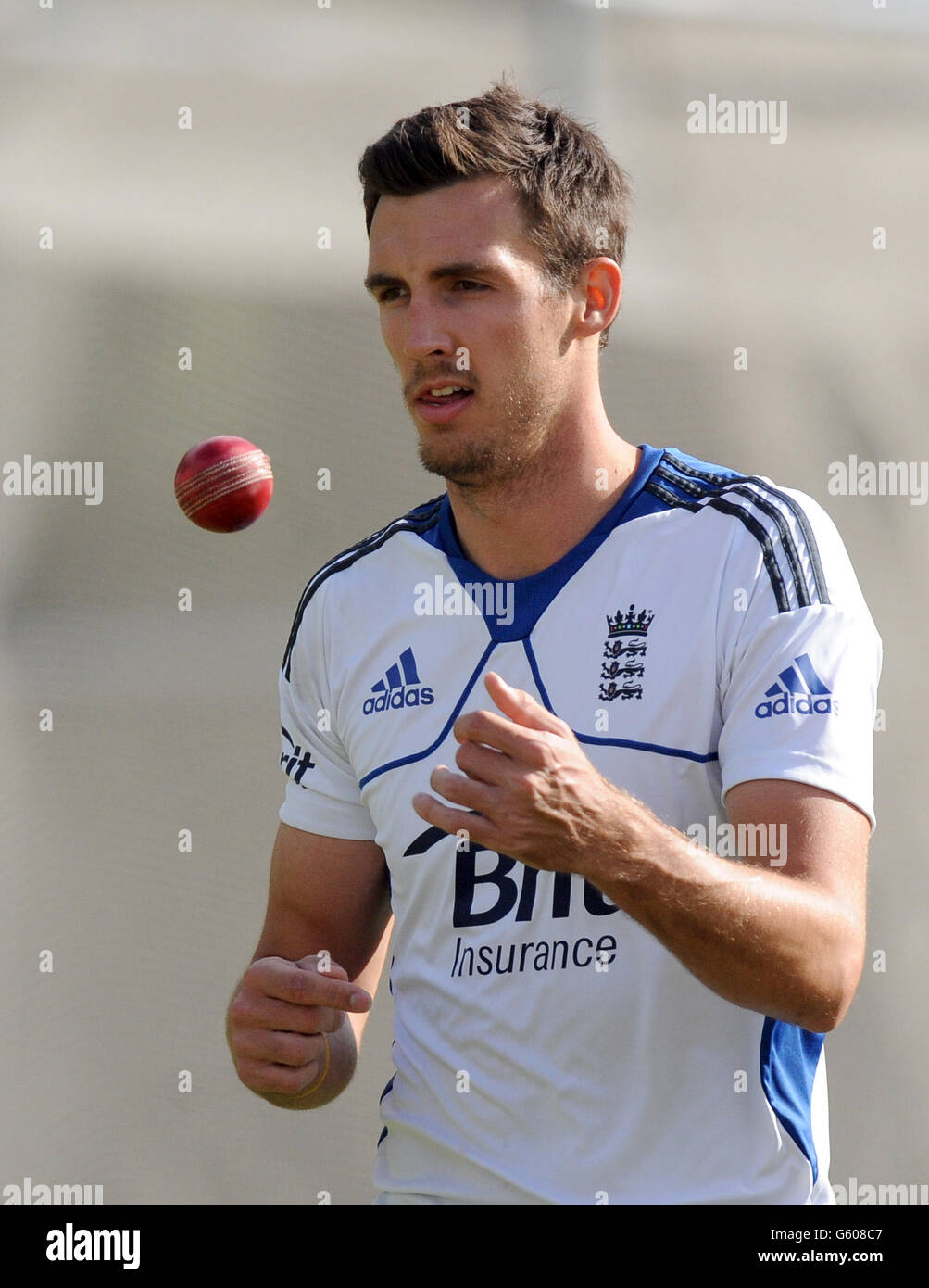 England's Steve Finn bowls during a practice session at the Dunedin ...
