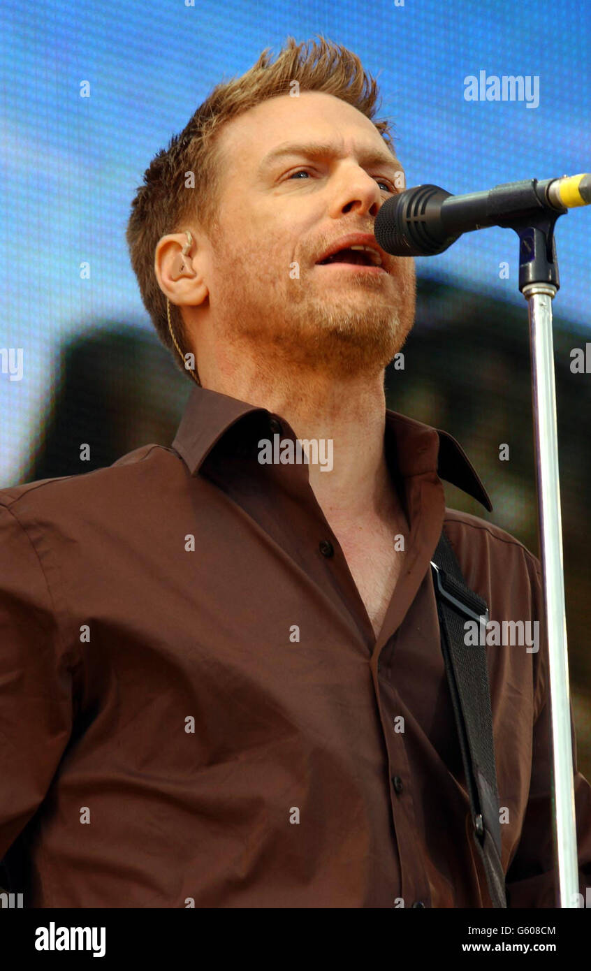Canadian singer Bryan Adams performing on stage during the 95.8 Capital ...
