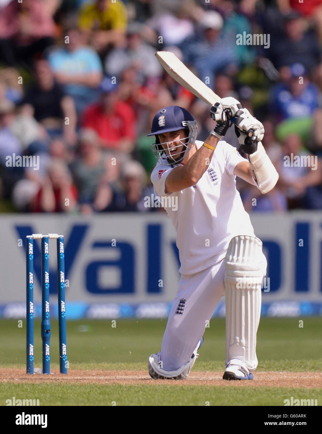 England's Steven Finn bats during Day Five of the First Test at the ...
