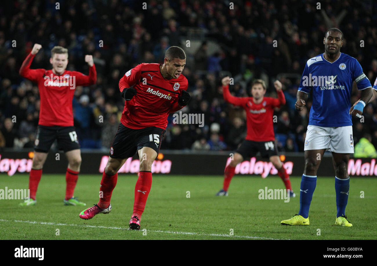 Cardiff City's Rudy Gestede celebrates scoring the equaliser goal as ...
