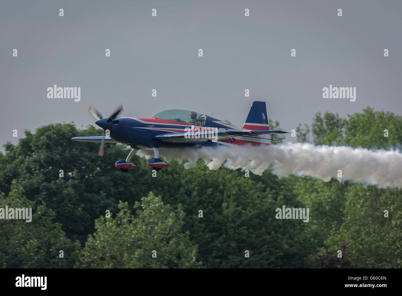 Pitts Special S2S plane flying with green trees in the background and a ...