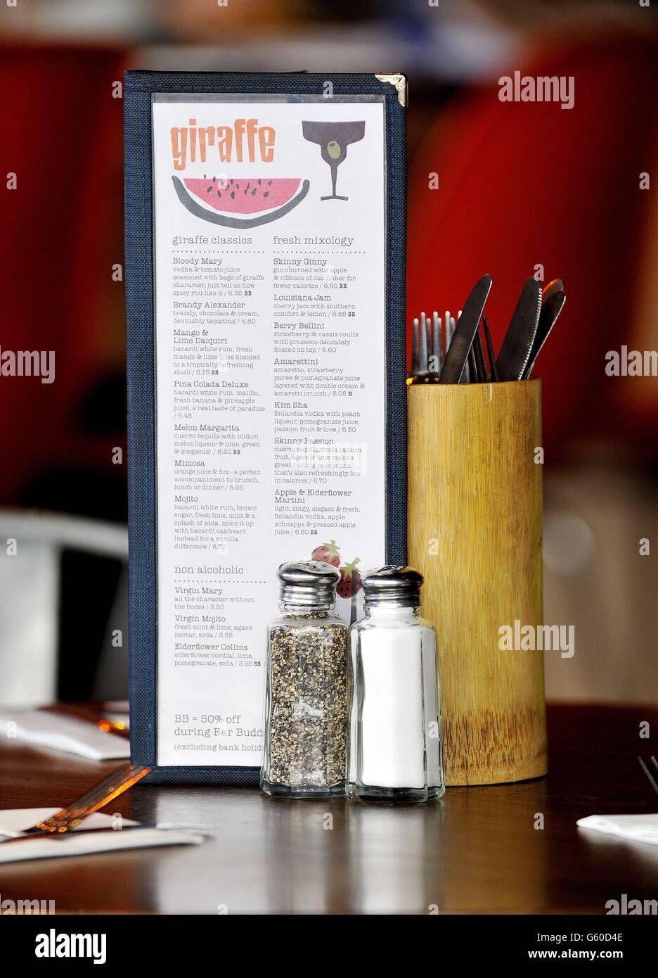 A view of a Giraffe menu as supermarket giant Tesco is to buy the child ...