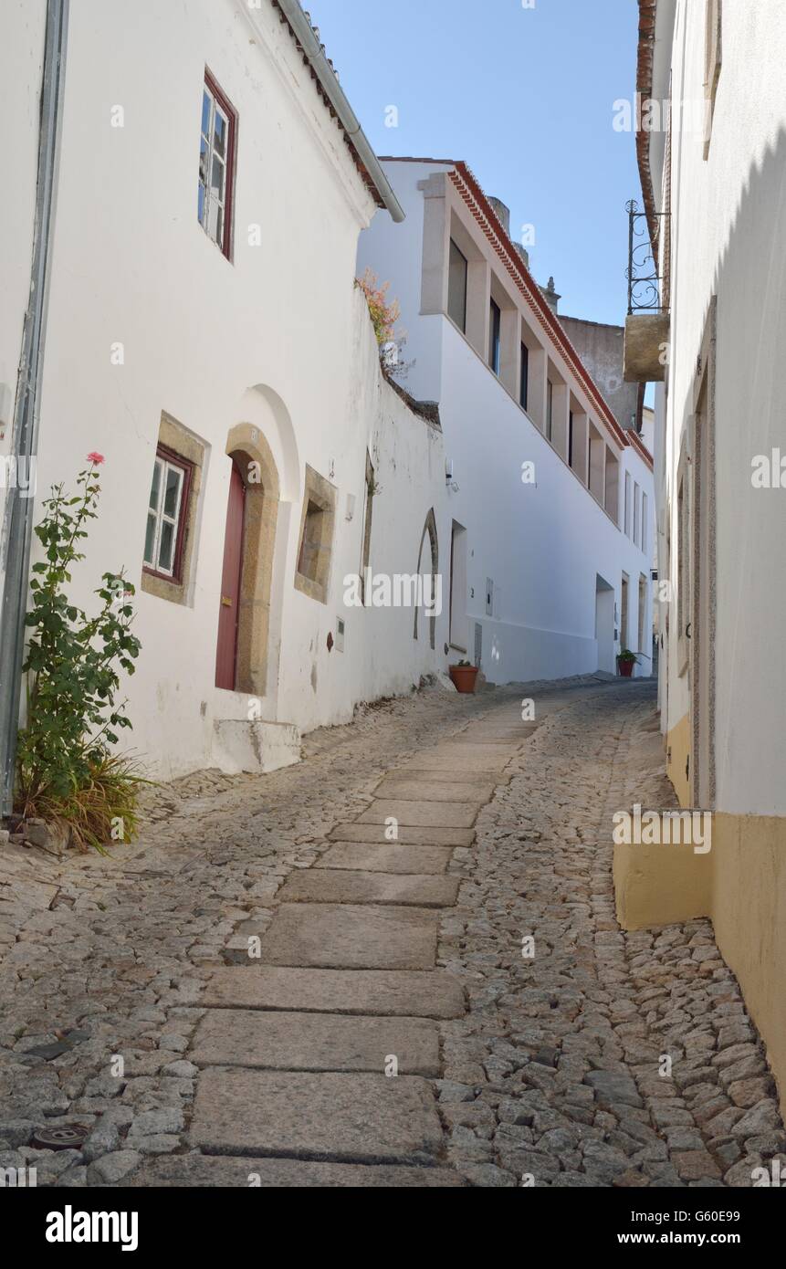 Stone slope alley in the medieval village of Marvao, Portugal Stock ...