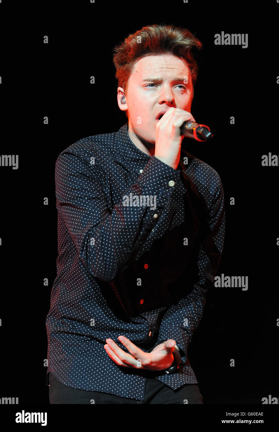 Conor Maynard performs on stage at the LG Arena, Birmingham Stock Photo ...