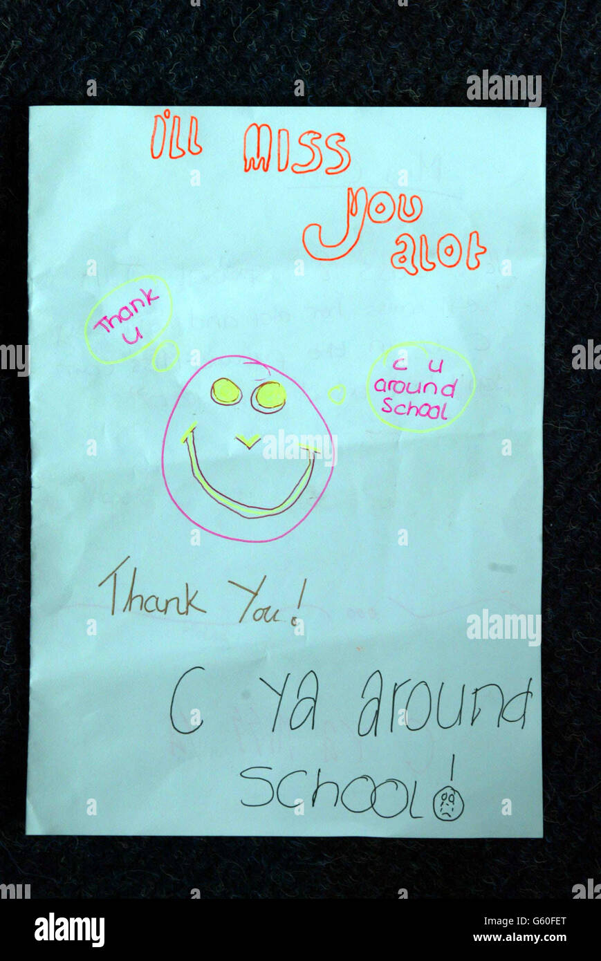 Thank You Card from missing girl Holly Wells Stock Photo - Alamy