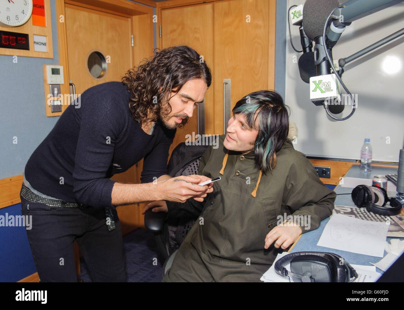 Russell Brand (left) and guest Noel Fielding during Russell Brand's XFM ...