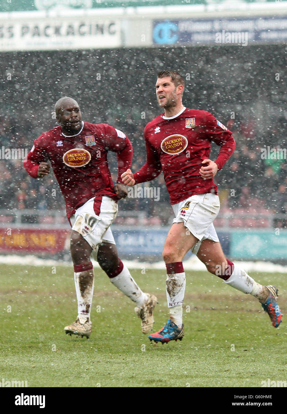 Northampton Town's Ben Harding celebrates scoring the opening goal ...