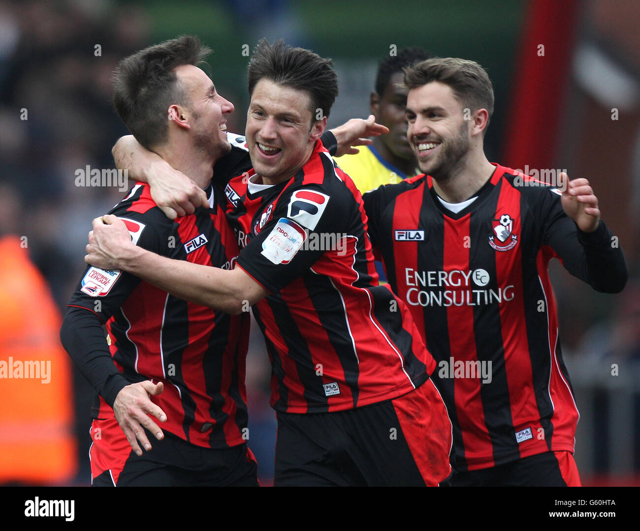 Bournemouth's goalscorer Matt Tubbs (left) is congratulated on scoring ...