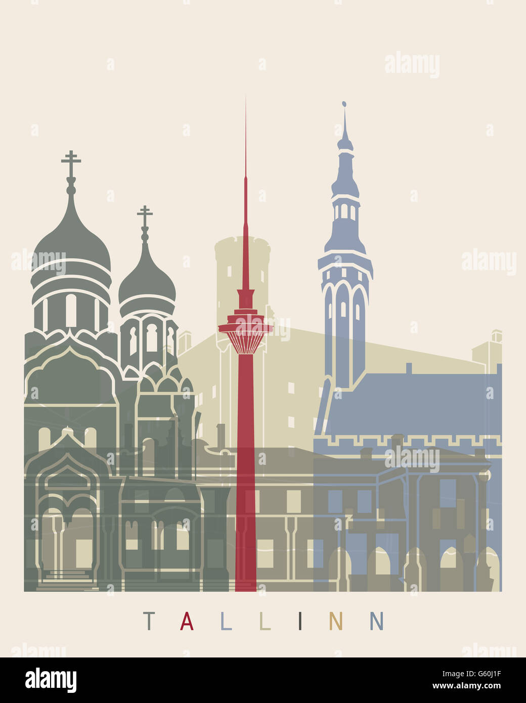 Tallinn skyline poster in editable vector file Stock Photo - Alamy