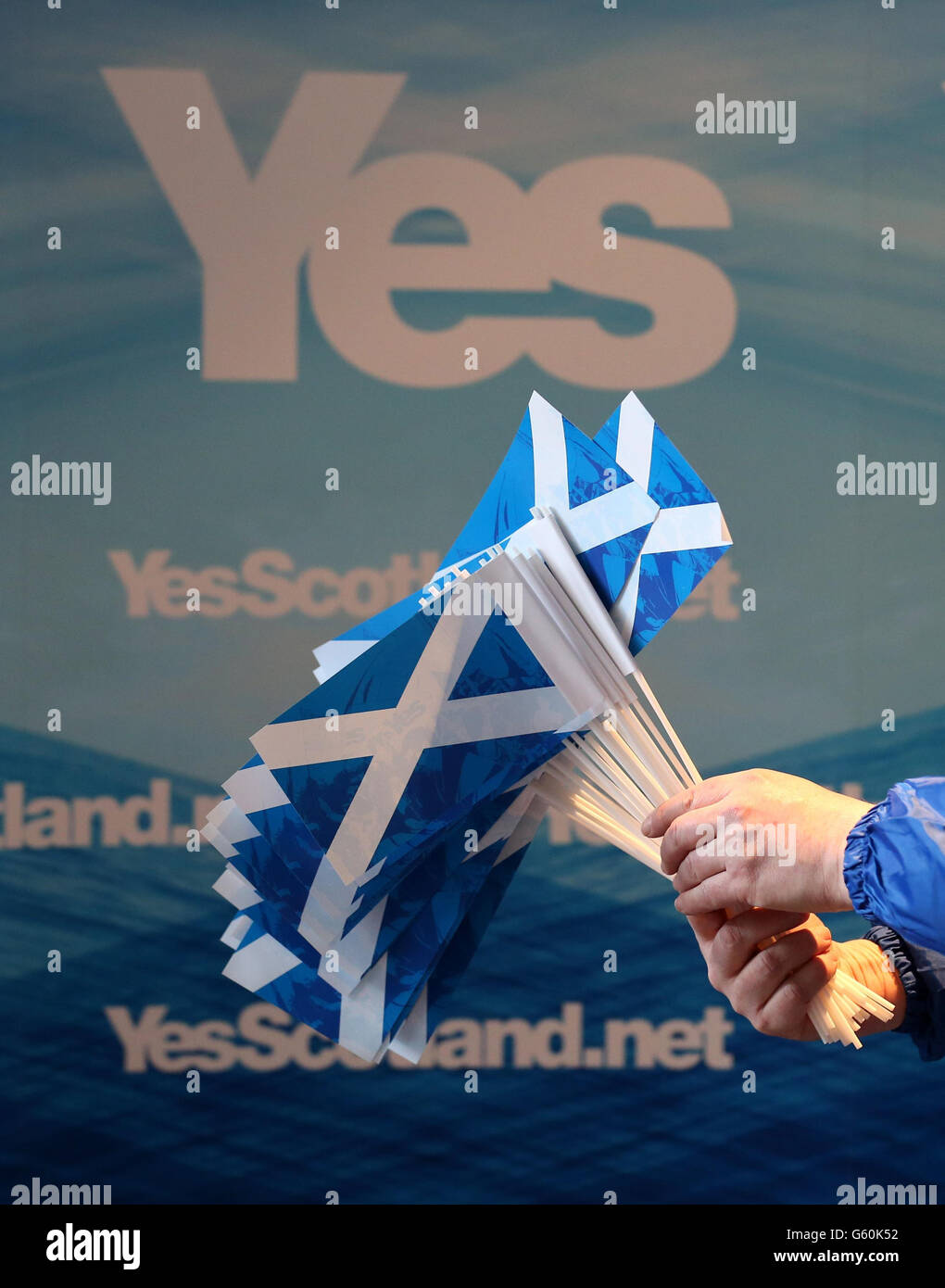 Saltire flags are held at a stall at the SNP Spring conference being ...