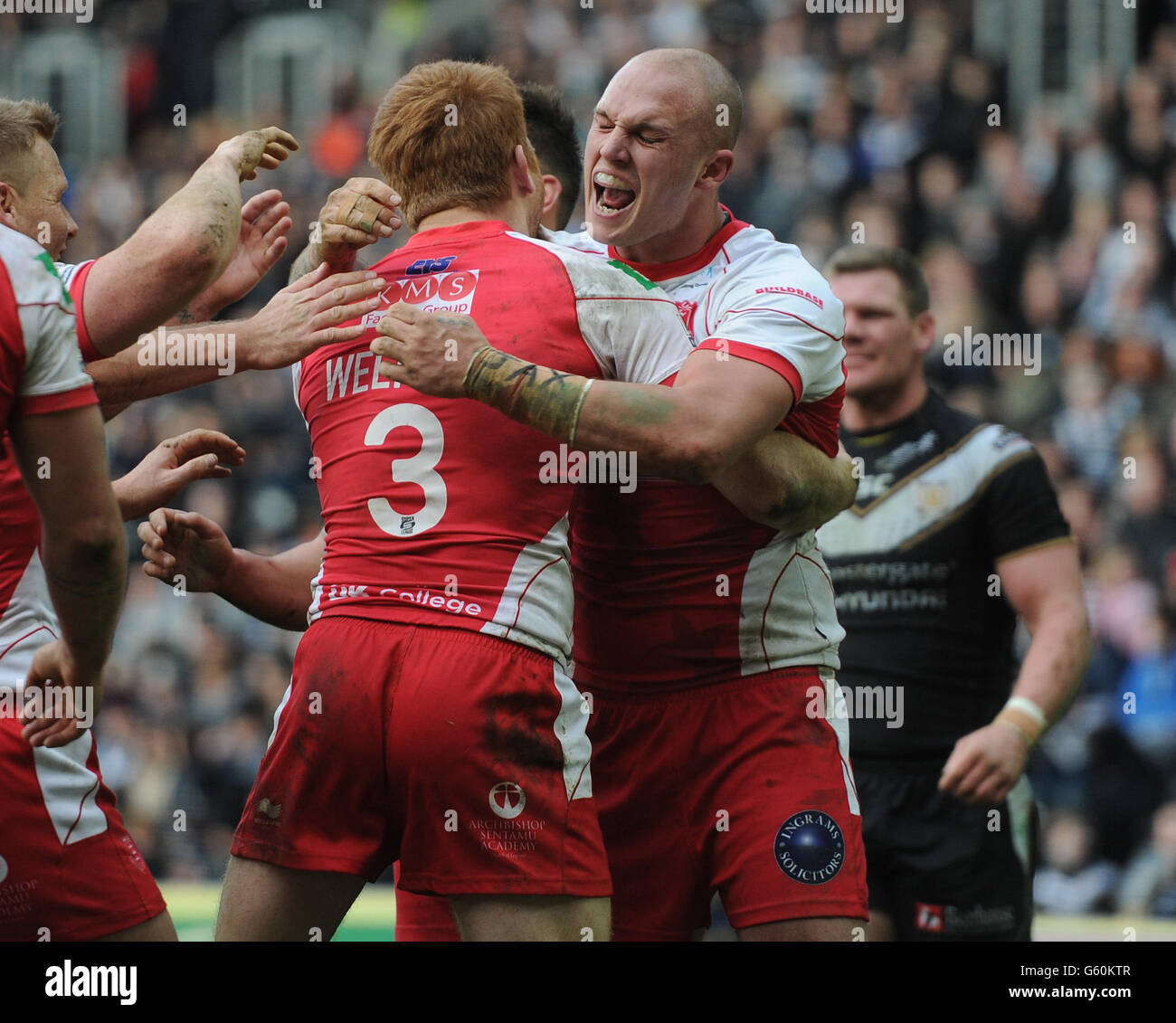 Hull Kingston Rovers' Kris Welham (left) celebrates with Cory Paterson ...