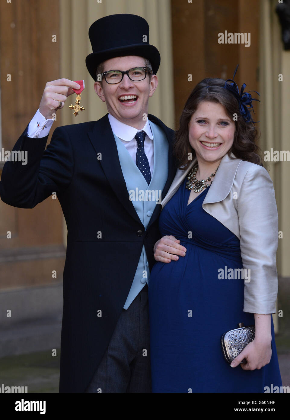 Choirmaster Gareth Malone and his wife Rebecca at Buckingham Palace in ...