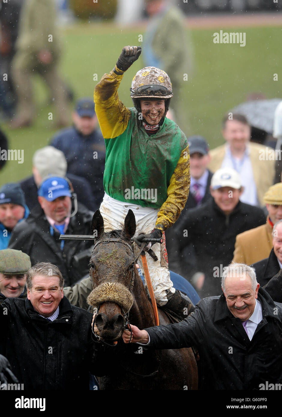 Ted Veale and jockey Bryan Cooper celebrate winning The Vincent O'Brien ...