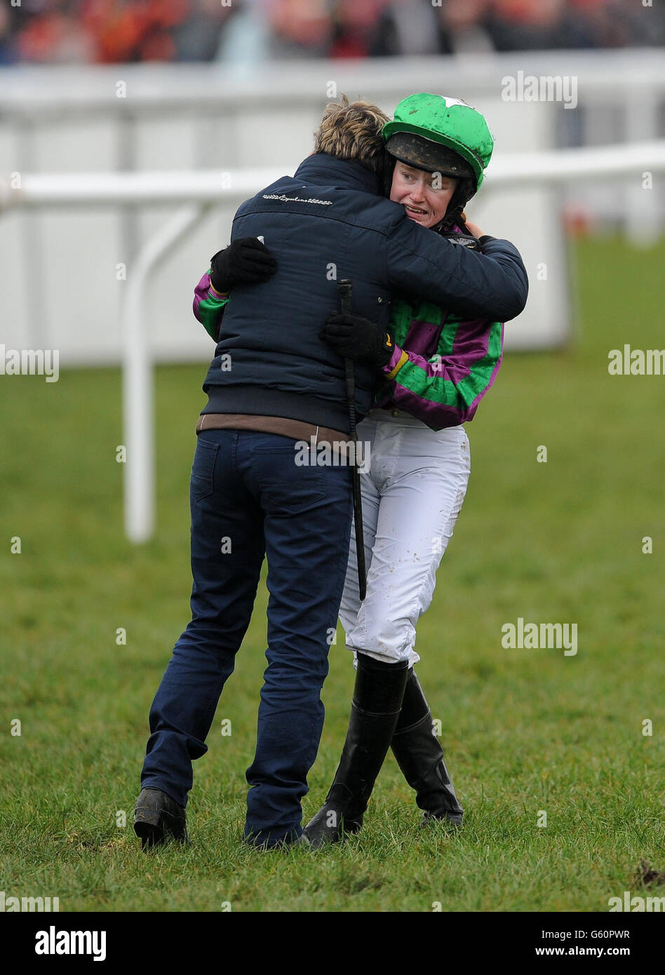 Jane Mangan reacts after falling from Oscar Delta in the CGA Foxhunter ...