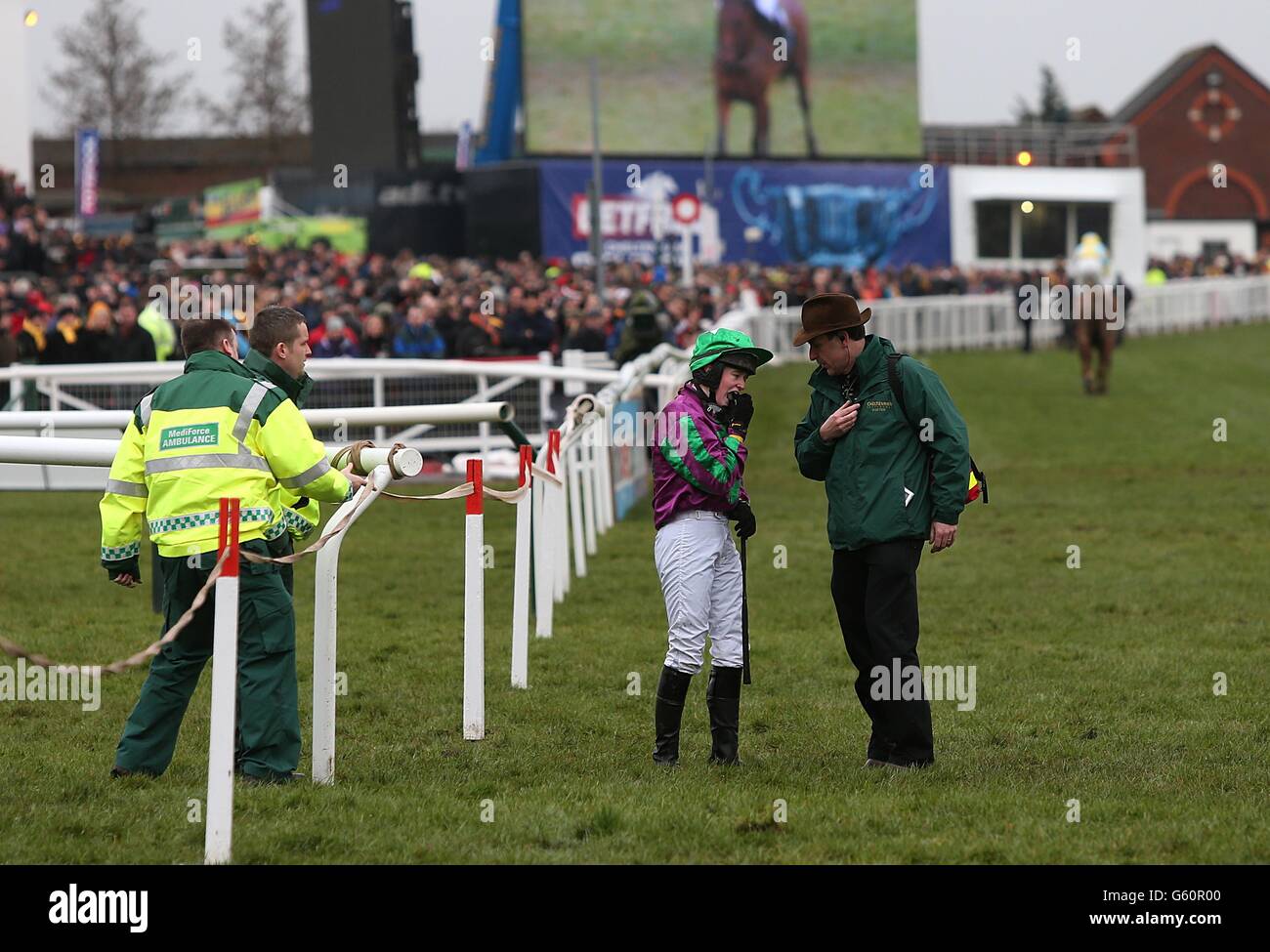 Jockey Jane Mangan after being unseated by her ride Oscar Delta during ...