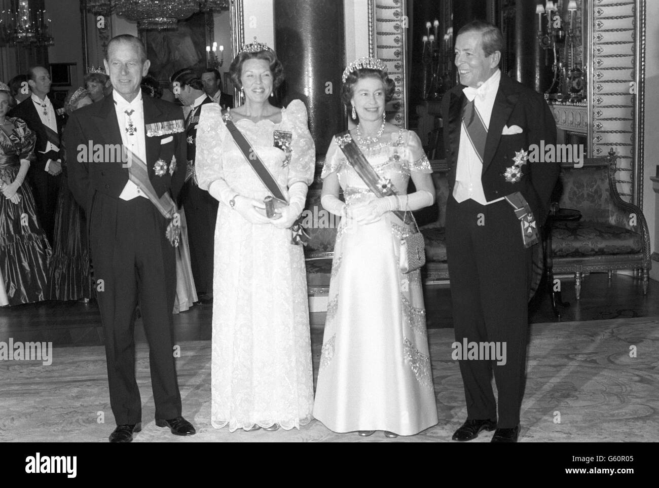 Queen Elizabeth II (second right) and Queen Beatrix of the Netherlands ...