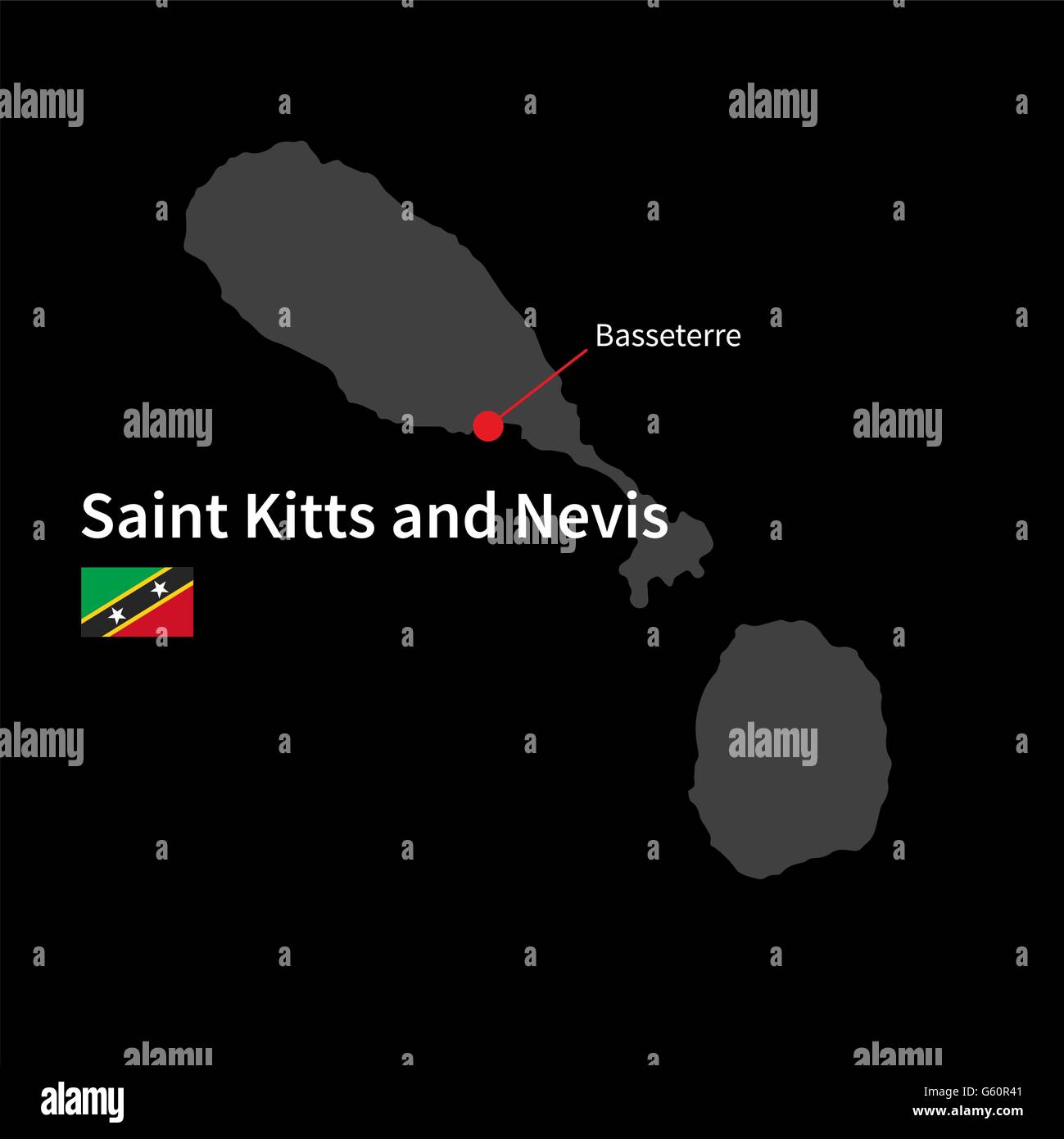 Detailed map of Saint Kitts and Nevis and capital city Basseterre with ...