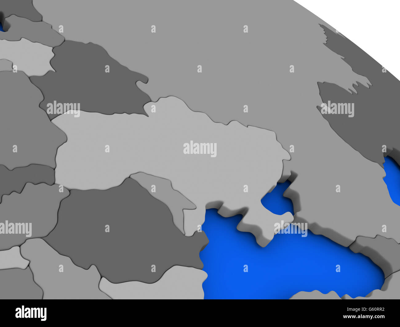 Map of Ukraine on 3D model of Earth with countries in various shades of ...