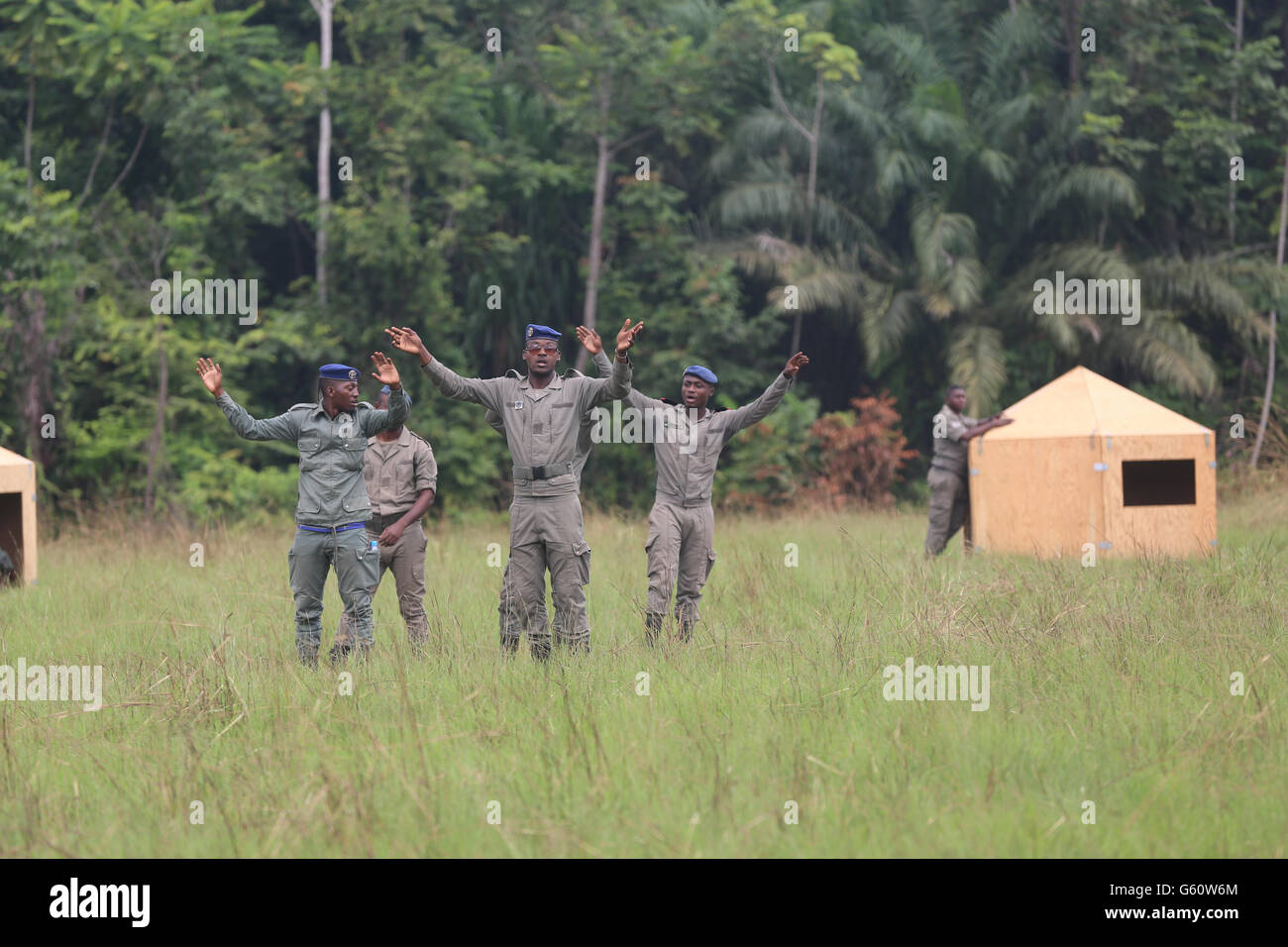 Gabonese Armed Forces soldiers during a simulated combat exercise at ...