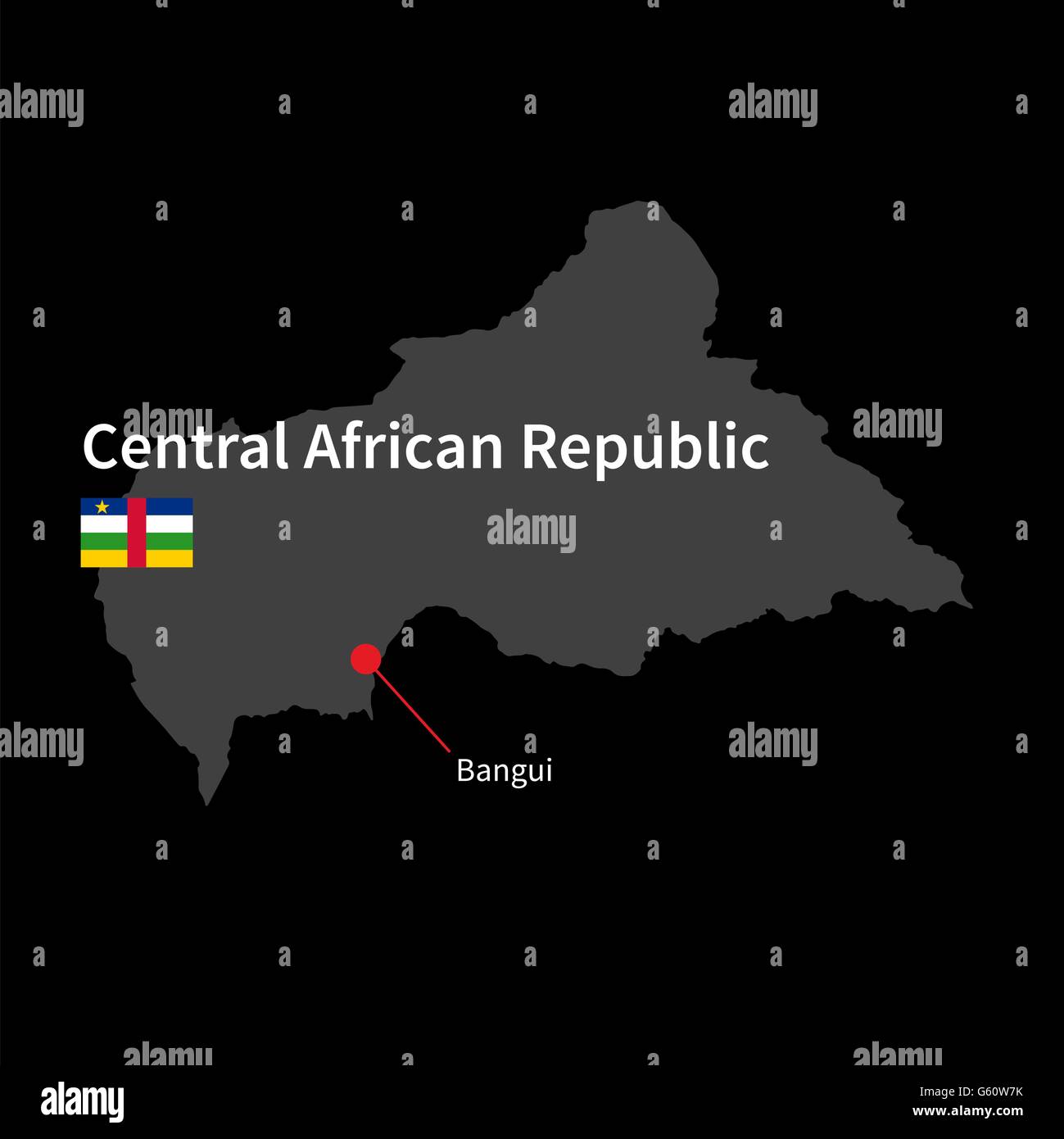 Detailed map of Central African Republic and capital city Bangui with ...