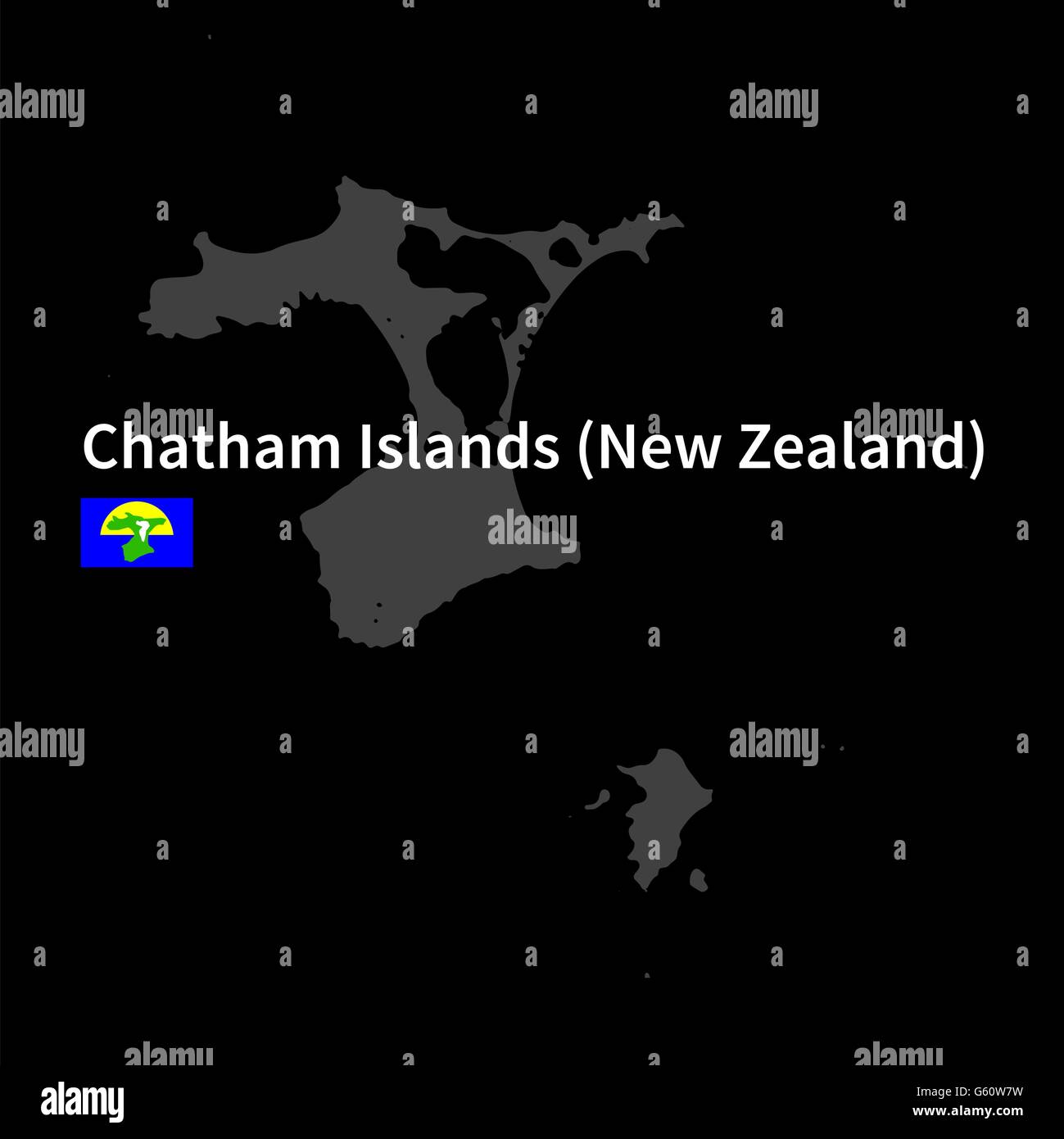 Detailed map of Chatham Islands with flag on black background Stock ...