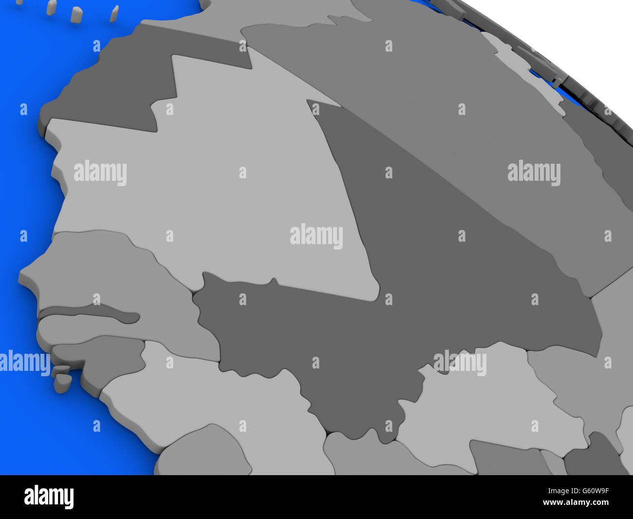 Map of Mali and Senegal on 3D model of Earth with countries in various ...