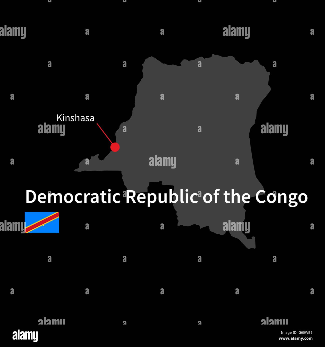 Detailed map of Democratic Republic of the Congo and capital city ...