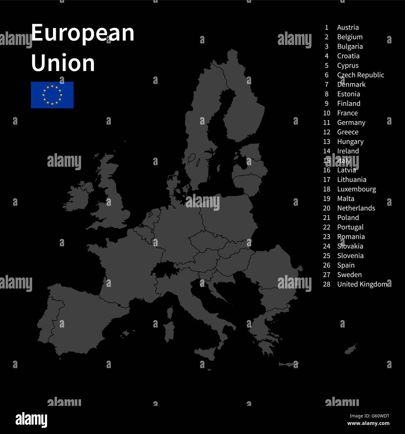Detailed map of European Union and European countries with flag on ...