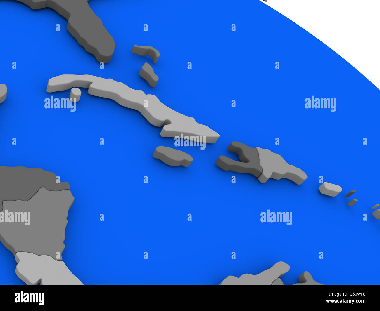 Map of North Caribbean on 3D model of Earth with countries in various ...
