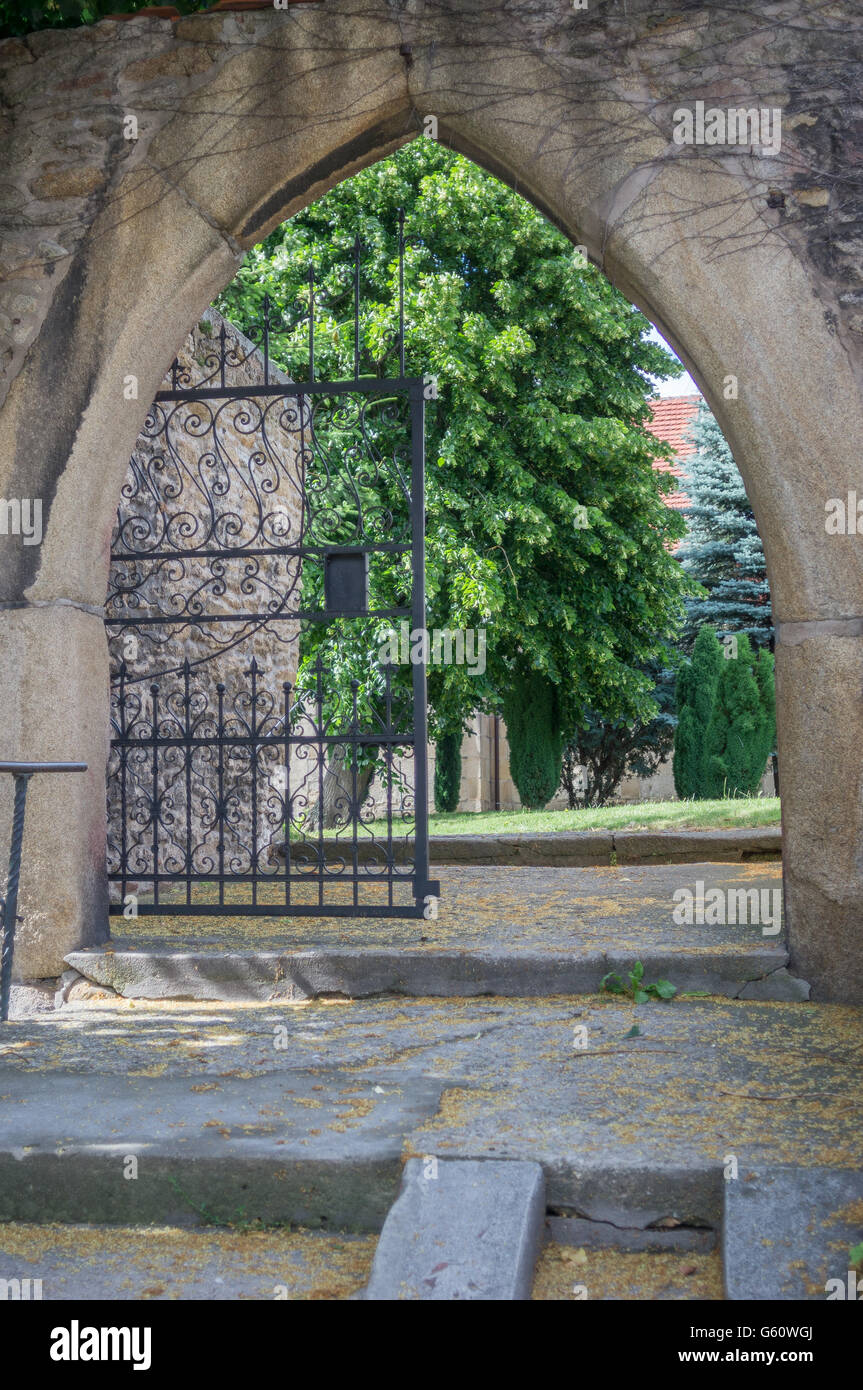Gothic gateway in the wall around the church Wierzbna Wurben Lower ...