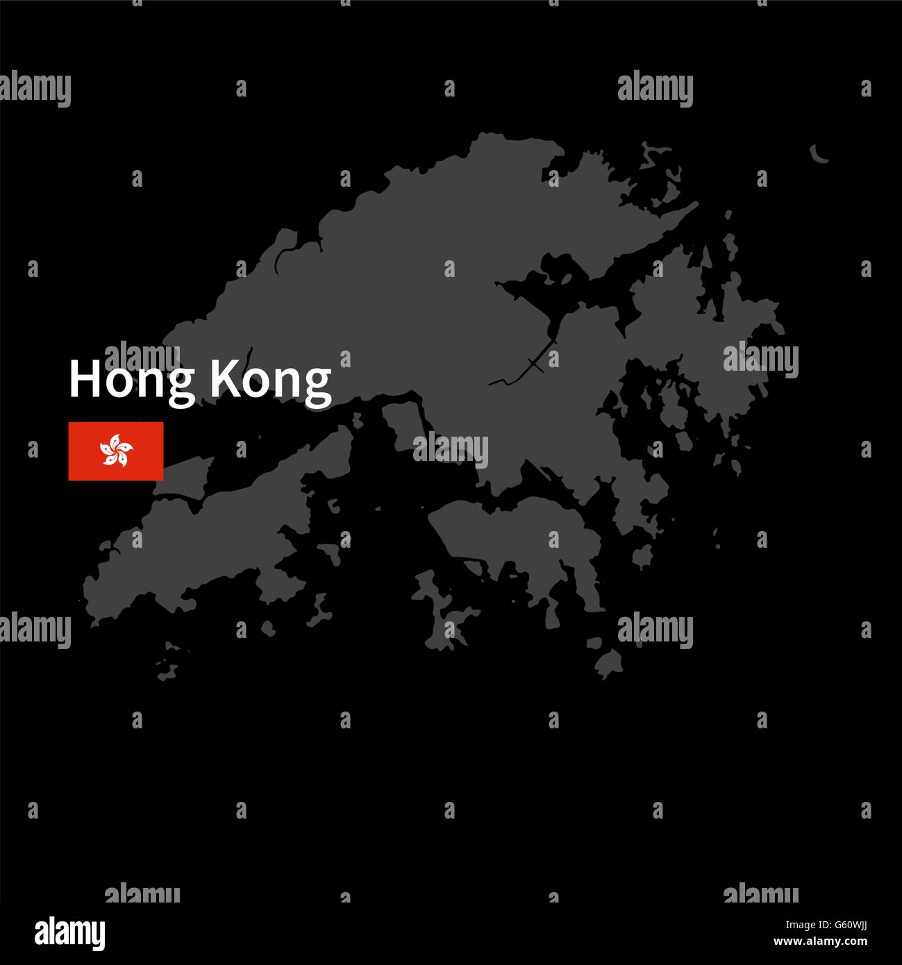 Detailed map of Hong Kong with flag on black background Stock Vector ...