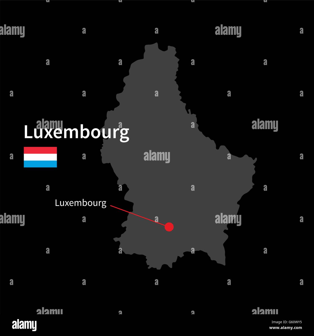 Detailed map of Luxembourg and capital city Luxembourg with flag on ...
