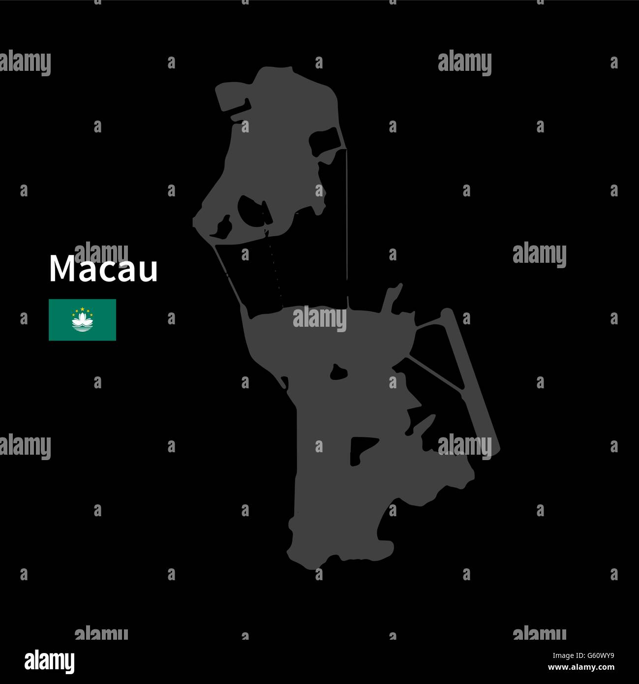 Detailed map of Macau with flag on black background Stock Vector Image ...