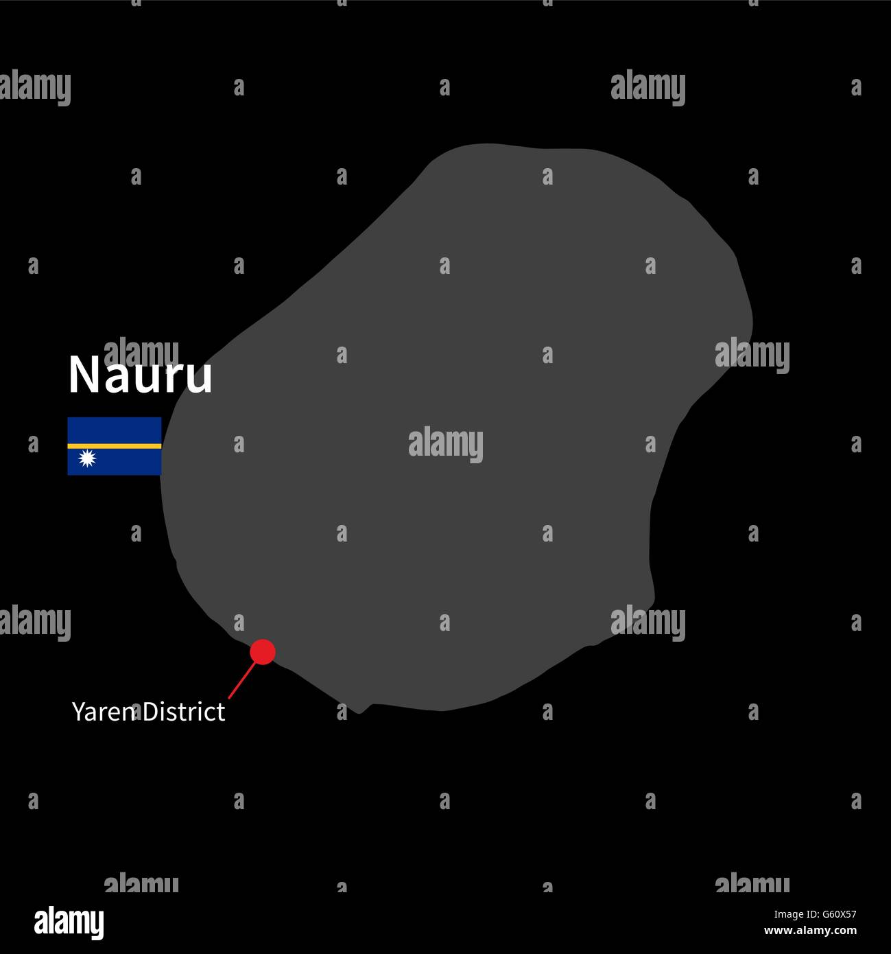 Detailed map of Nauru and capital city Yaren District with flag on ...