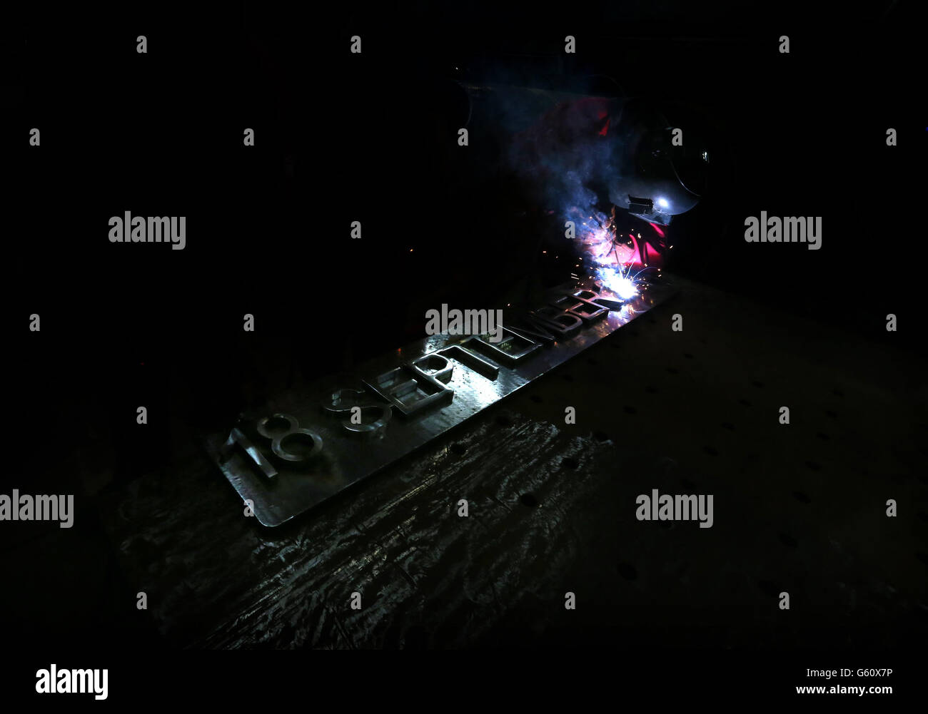 Apprenctice fabricators Kyle Docherty welds the date of Scotland's ...