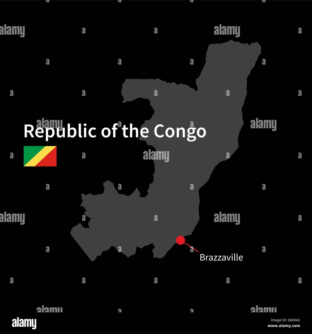 Detailed map of Republic of the Congo and capital city Brazzaville with ...