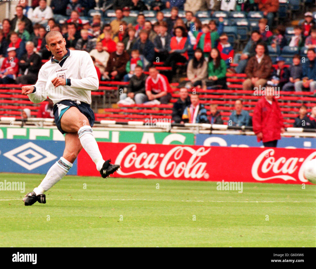 Stan Collymore, England and Liverpool striker in action at Wembley ...