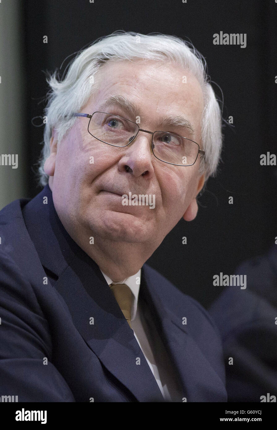 Mervyn King, governor of the Bank of England, speaks during a financial ...