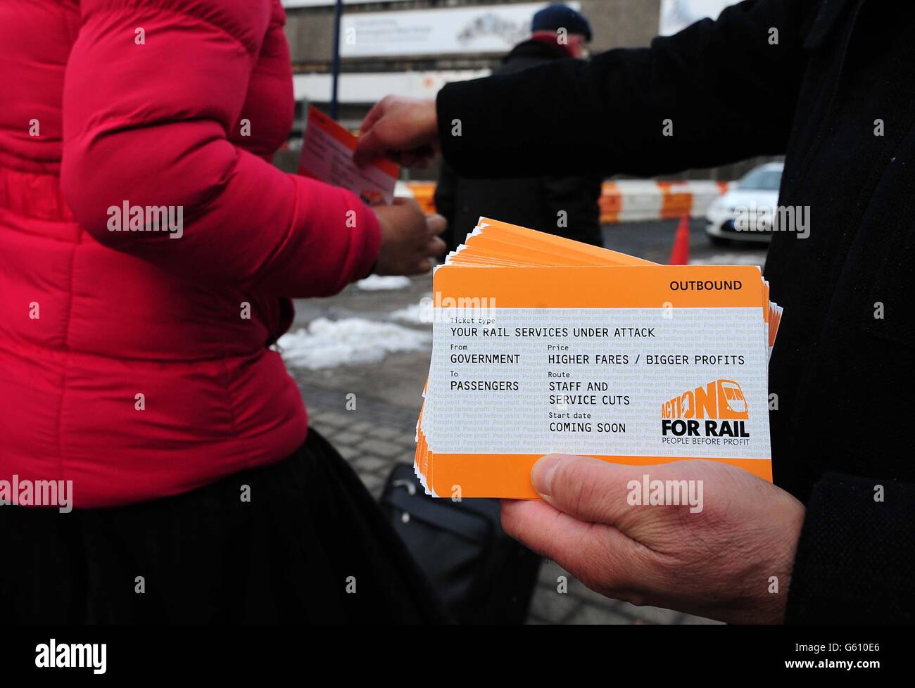 TUC activists give out protest leaflets outside Birmingham New Street ...