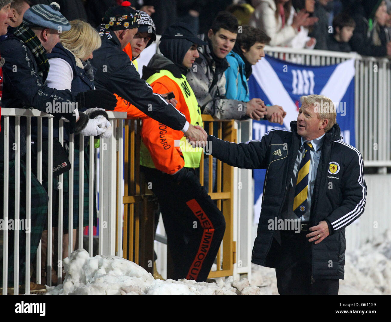 Scotland fans speak with manager Gordon Strachan after the FIFA World ...