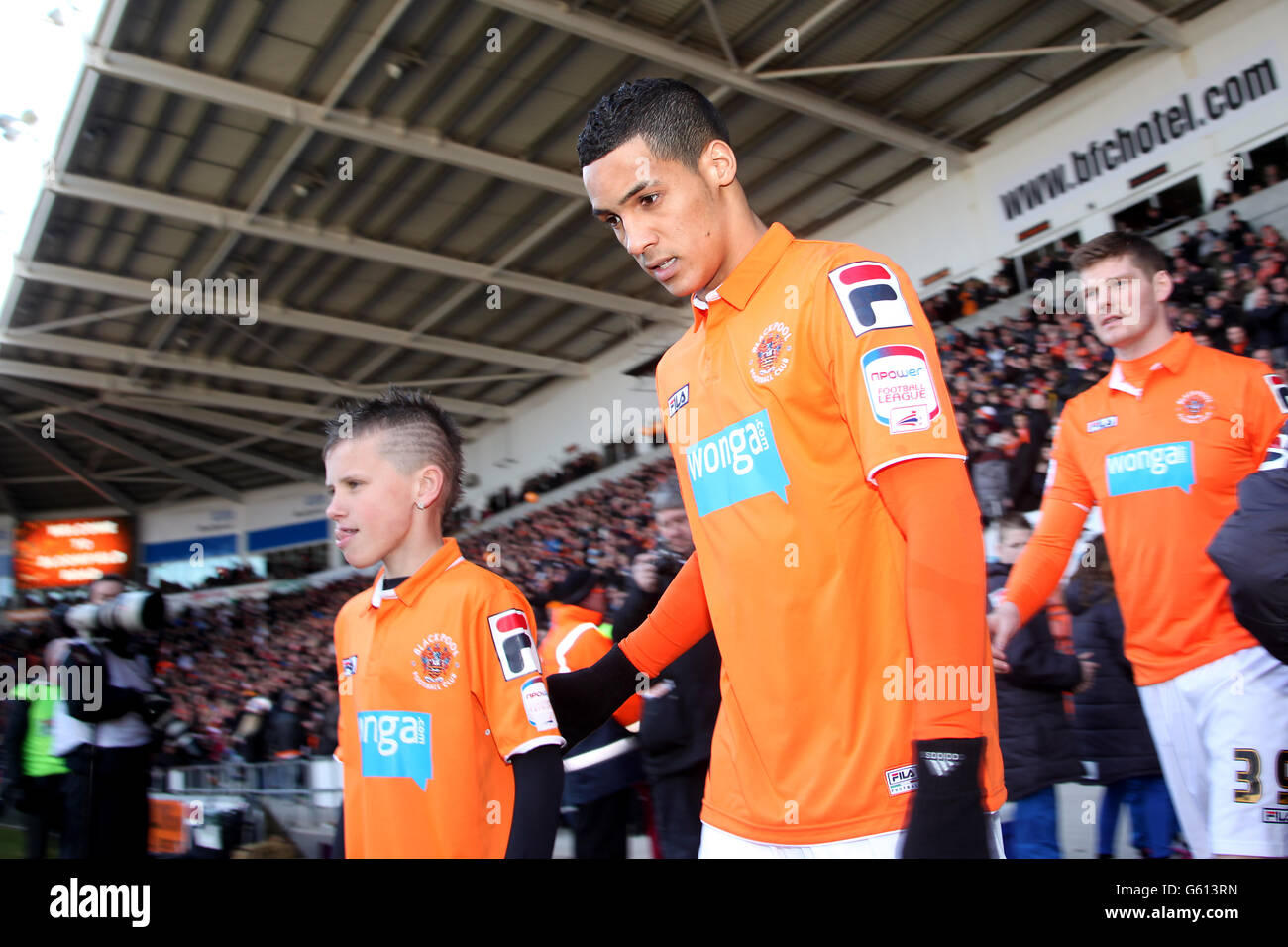 Blackpools thomas ince walks out at bloomfield road hi-res stock ...