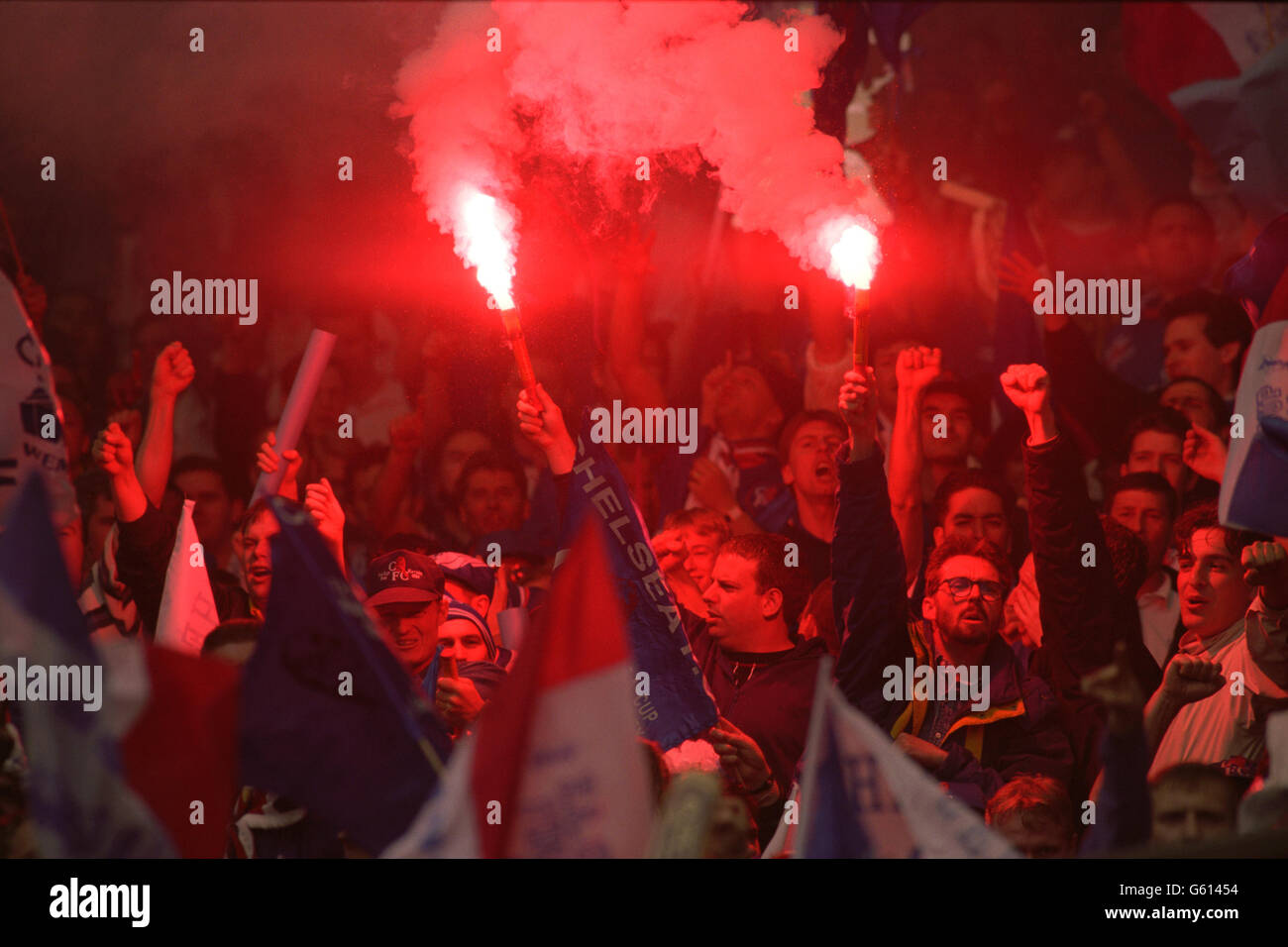 Chelsea fans set off flare in the at wembley hi-res stock photography ...