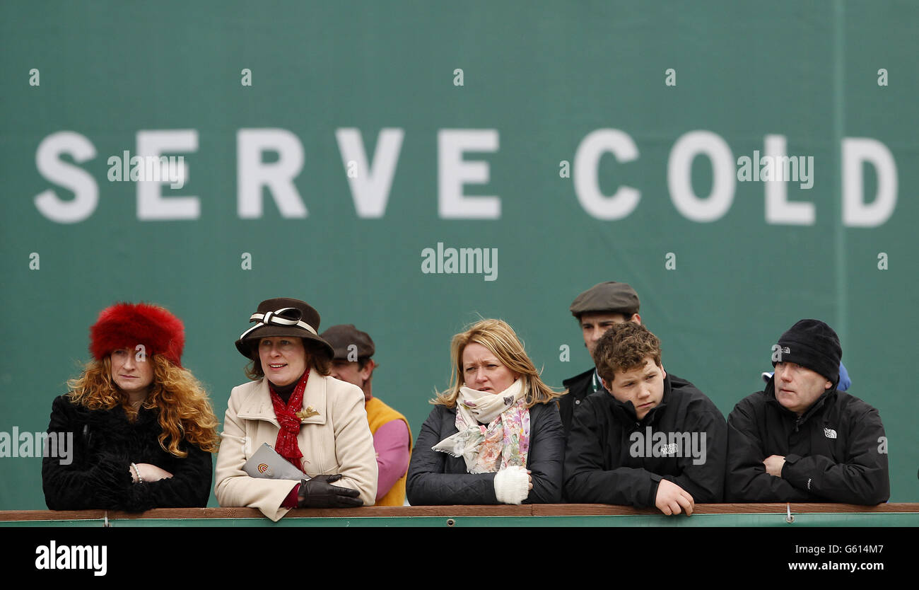 Racegoers watch the horses in the parade ring at Aintree during Ladies ...