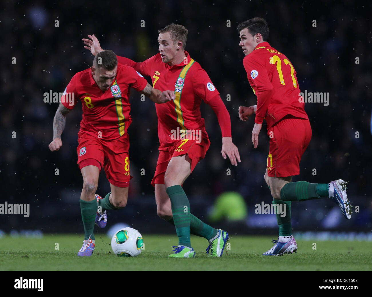 Wales's Craig Bellamy (left) with team mates Jack Collison and Gareth ...