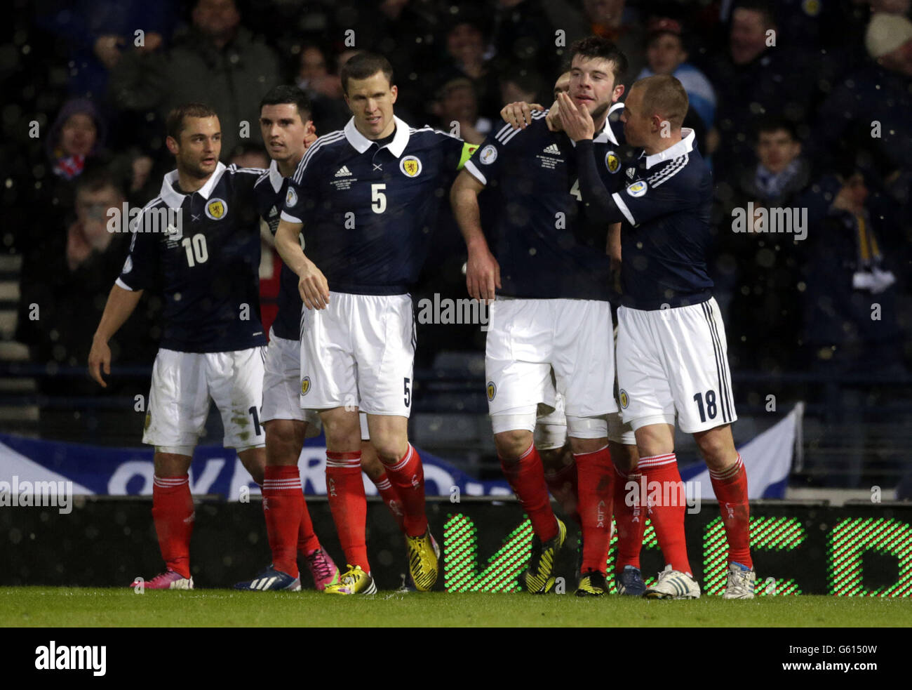 Scotland's Grant Hanley celebrates his goal with team mates during the ...