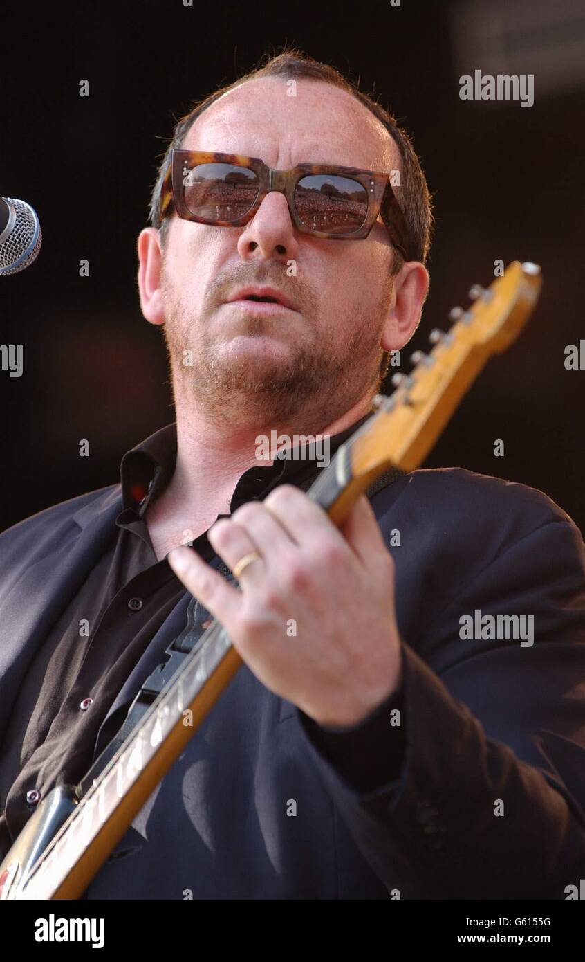 Elvis Costello performing on the V Stage, on the first day of the V2002 ...