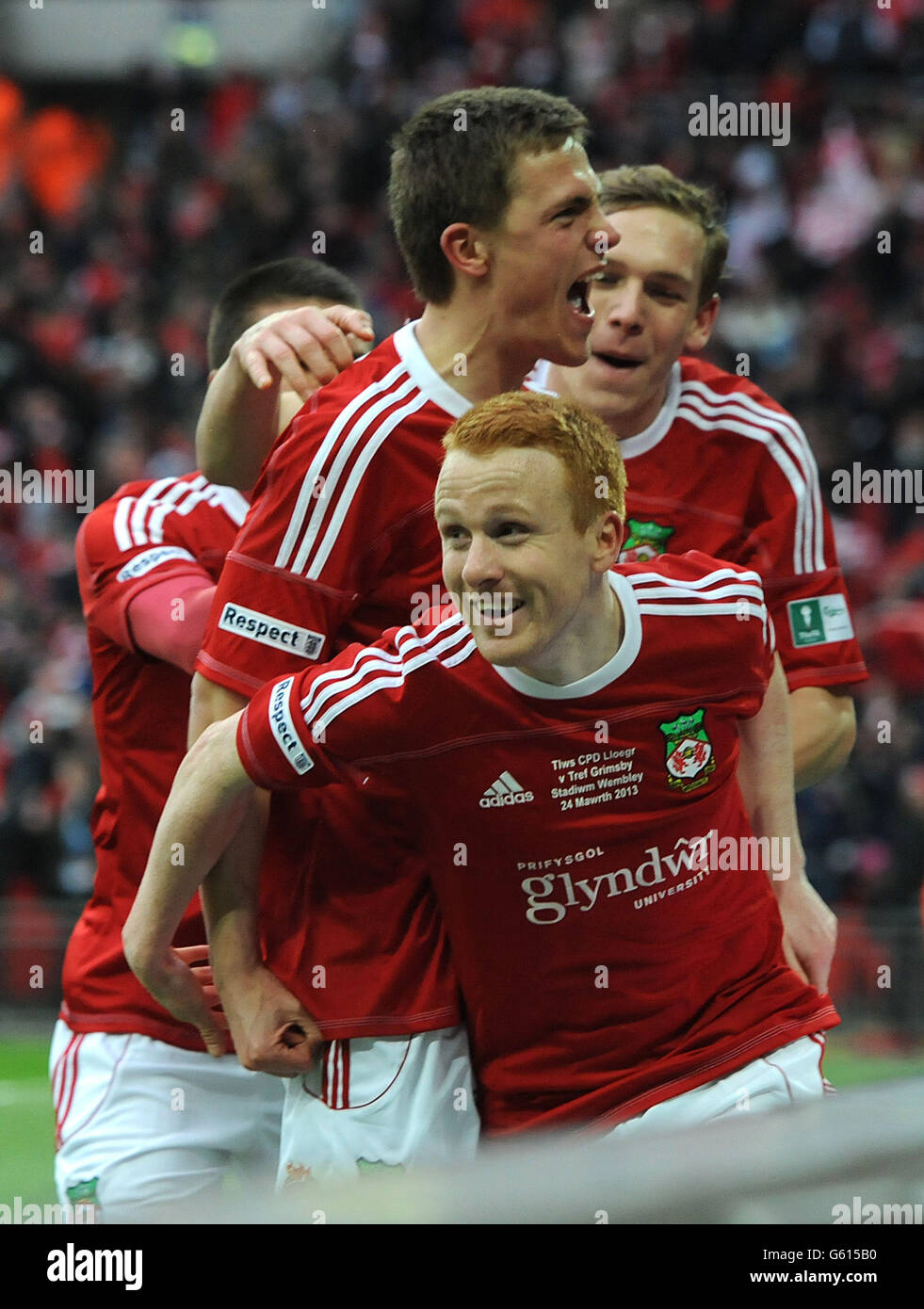 Wrexham's Kevin Thornton (front) celebrates scoring his side's ...
